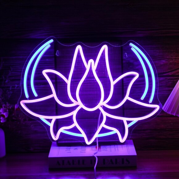 Accents | New Moon Lotus Flower Neon Sign Dimmable Blue Led Wall Decor ...